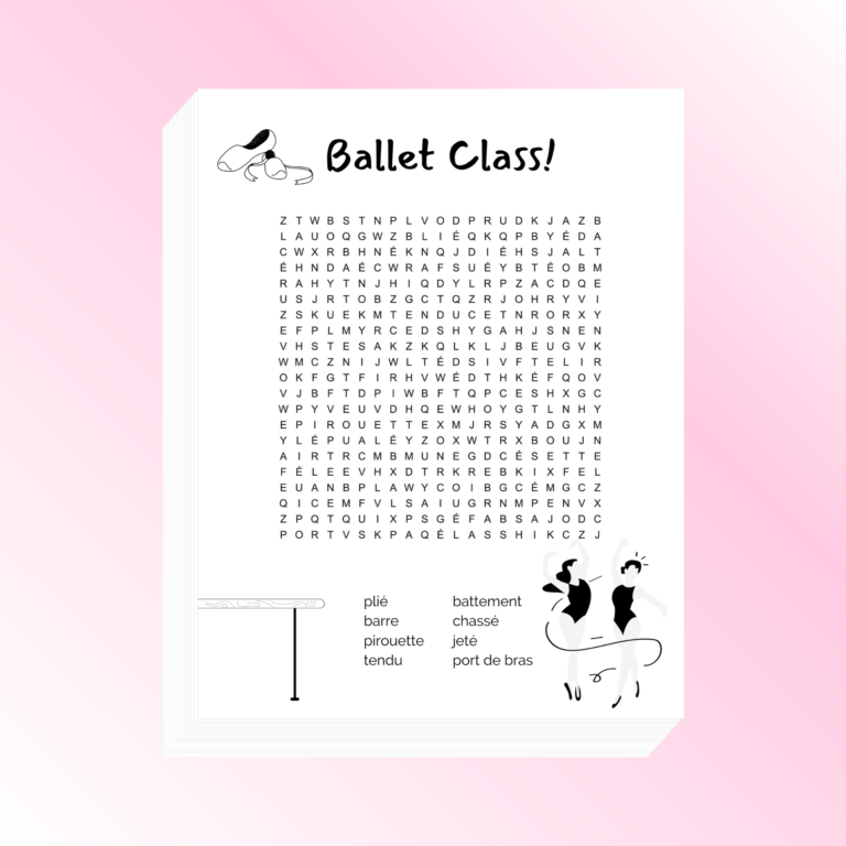 Ballet Class Word Search – Word Search Boss