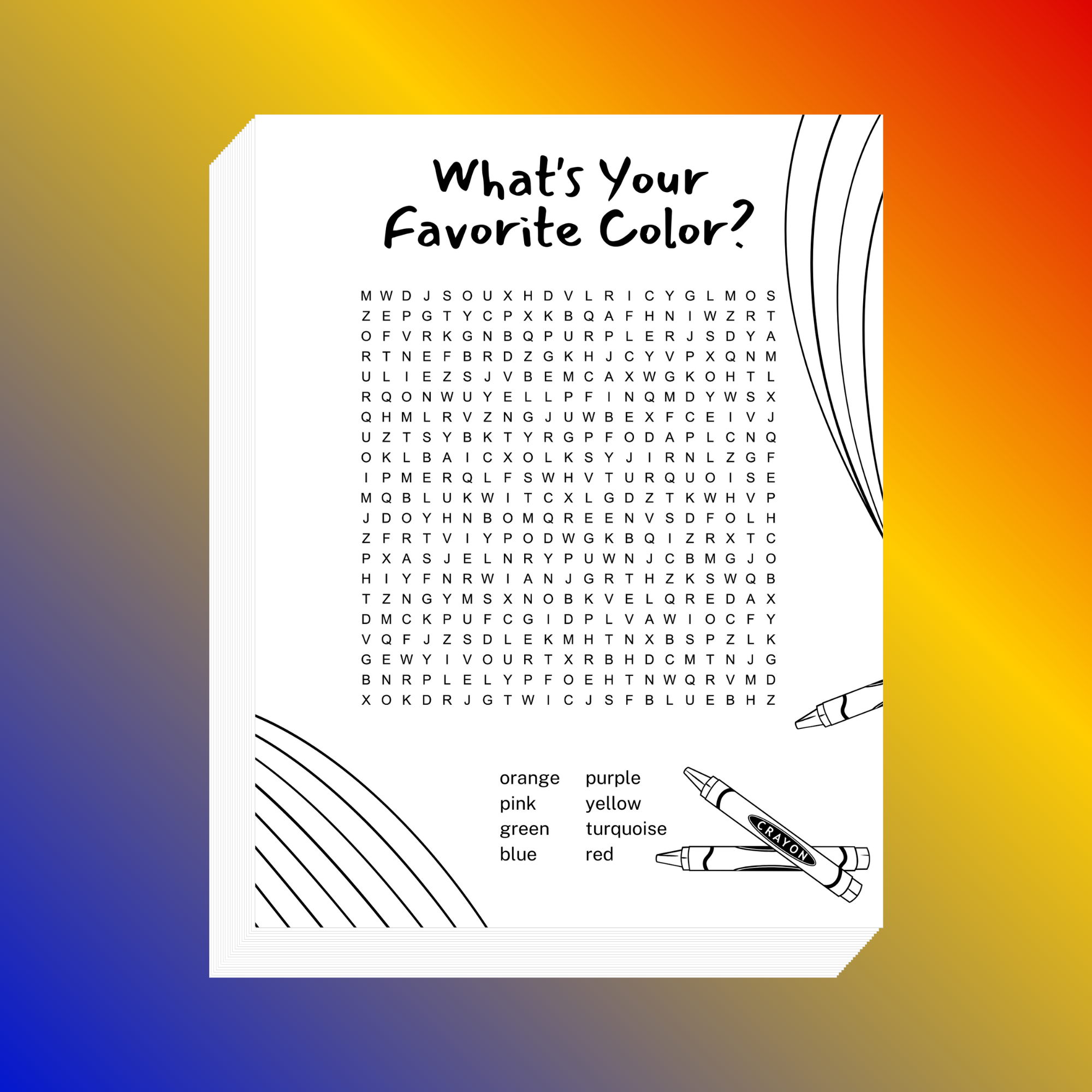 Favorite Color Word Search – Word Search Boss