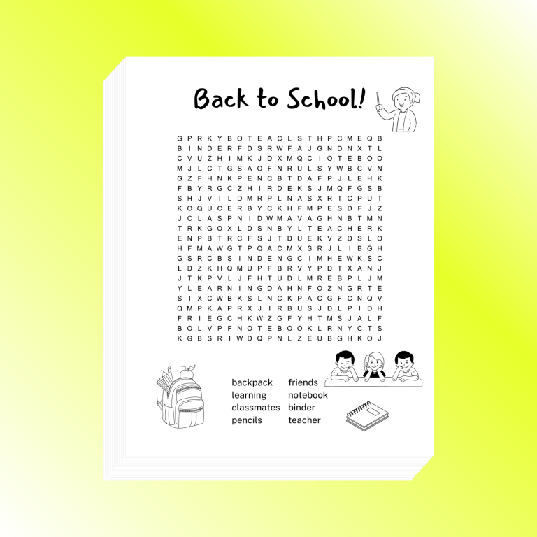 Back to School Word Search – Word Search Boss