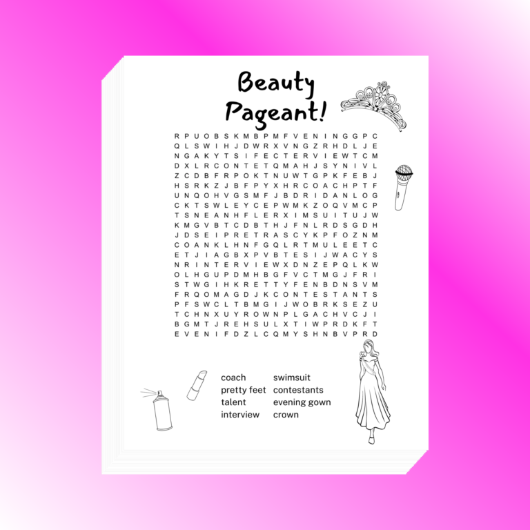 Beauty Pageant Word Search – Word Search Boss