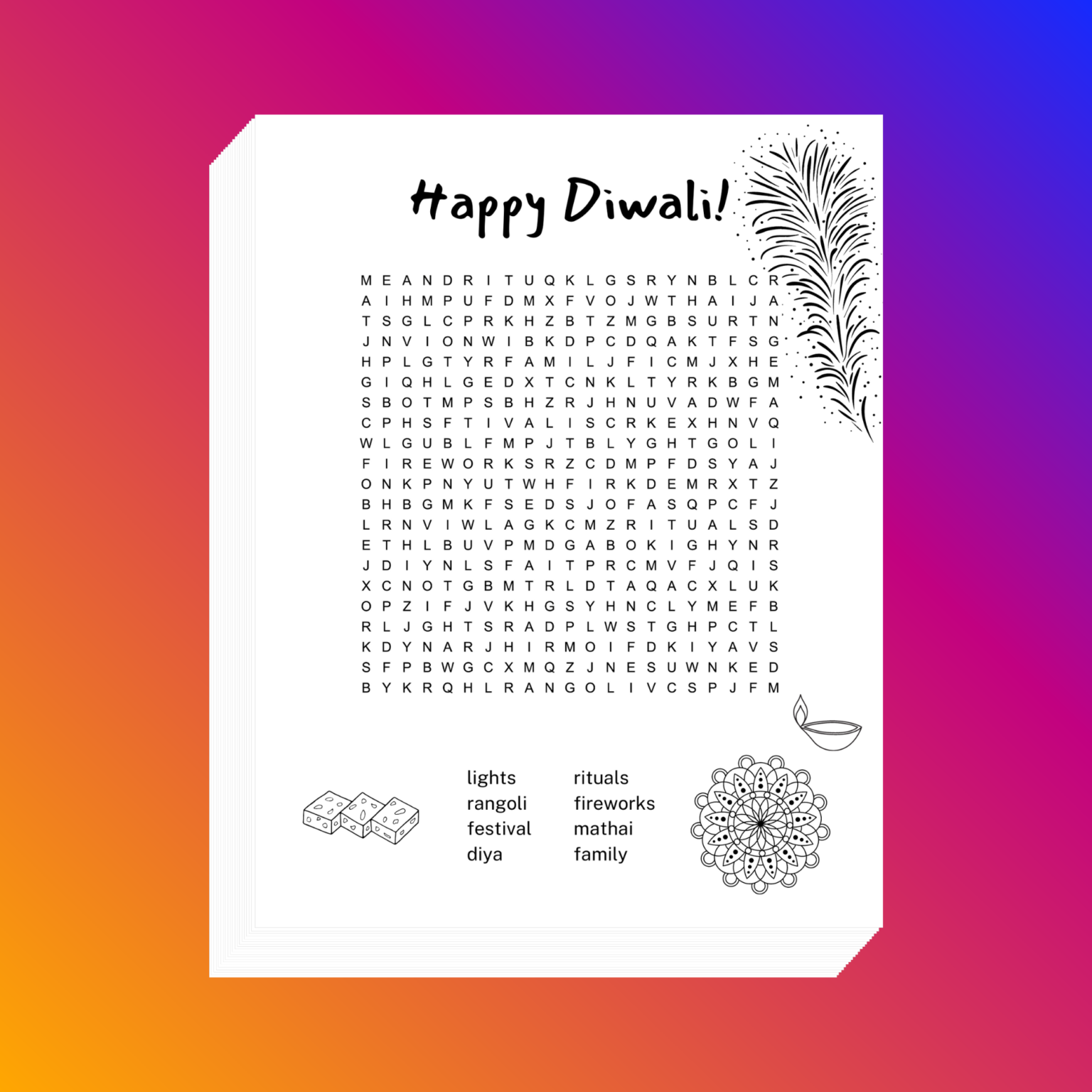 Diwali Word Search – Word Search Boss