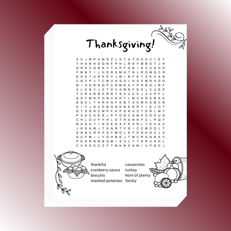 Thanksgiving Word Search – Word Search Boss