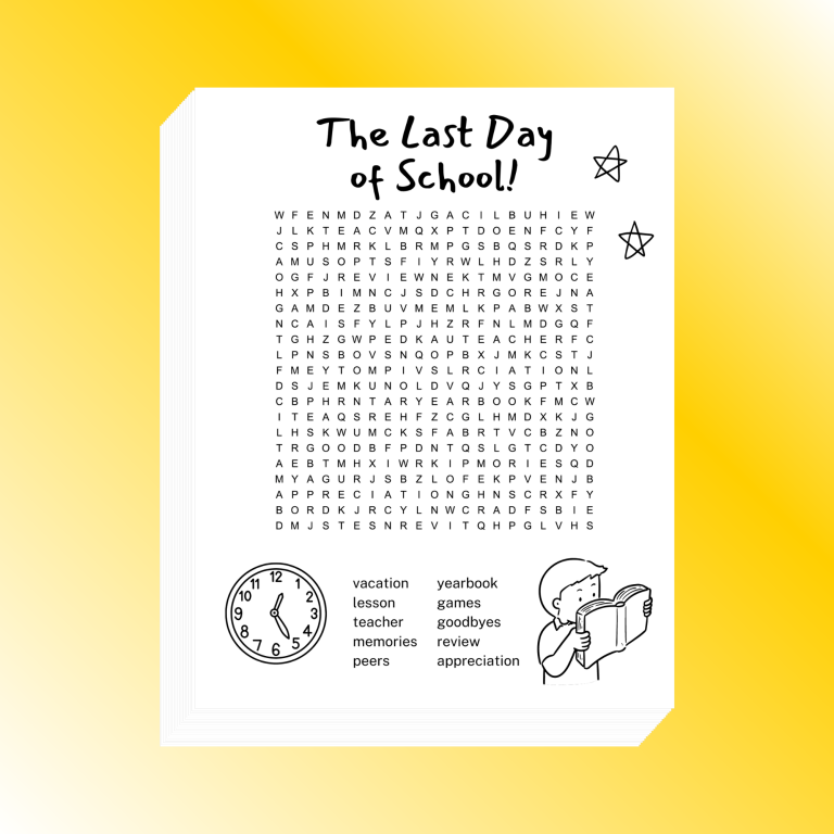 Last Day of School Word Search – Word Search Boss